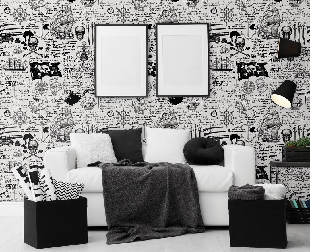 Vintage Abstract Wallpaper With Skulls, Pirate Flag, Swords, Guns ...