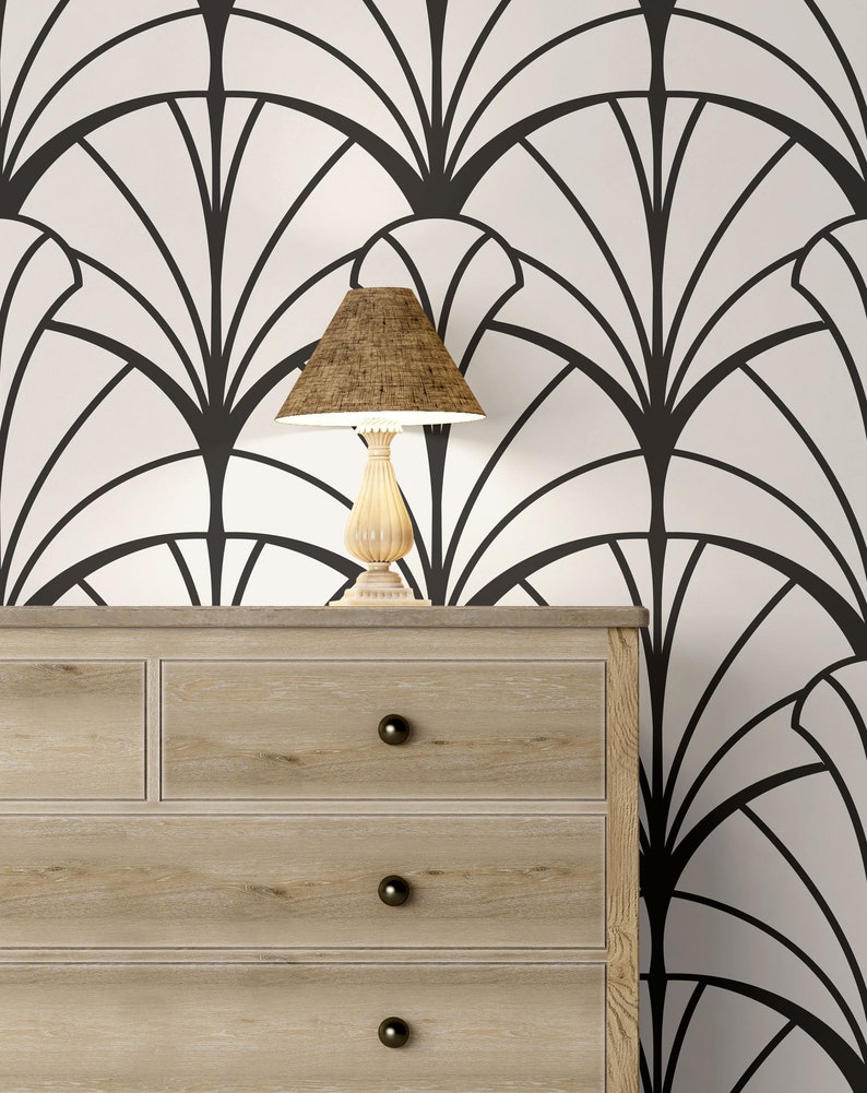 Art Deco off White Wallpaper With Black Arch Pattern Peel - Etsy
