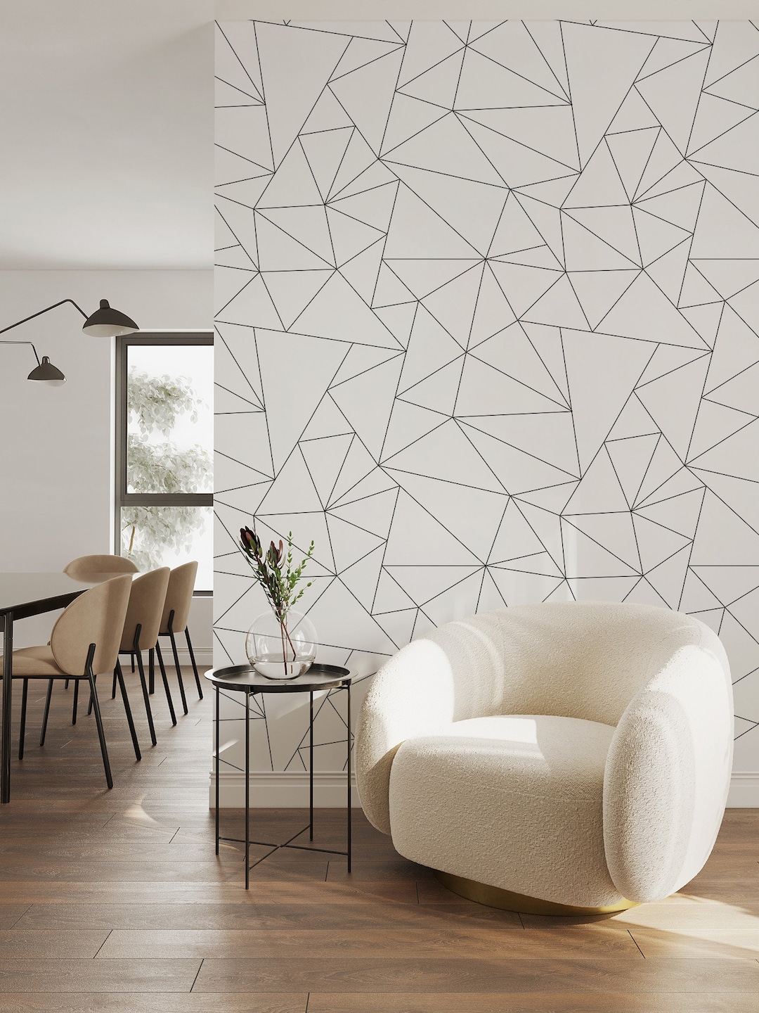White Geometric Wallpaper, Triangular Modern Pattern • Peel and Stick ...