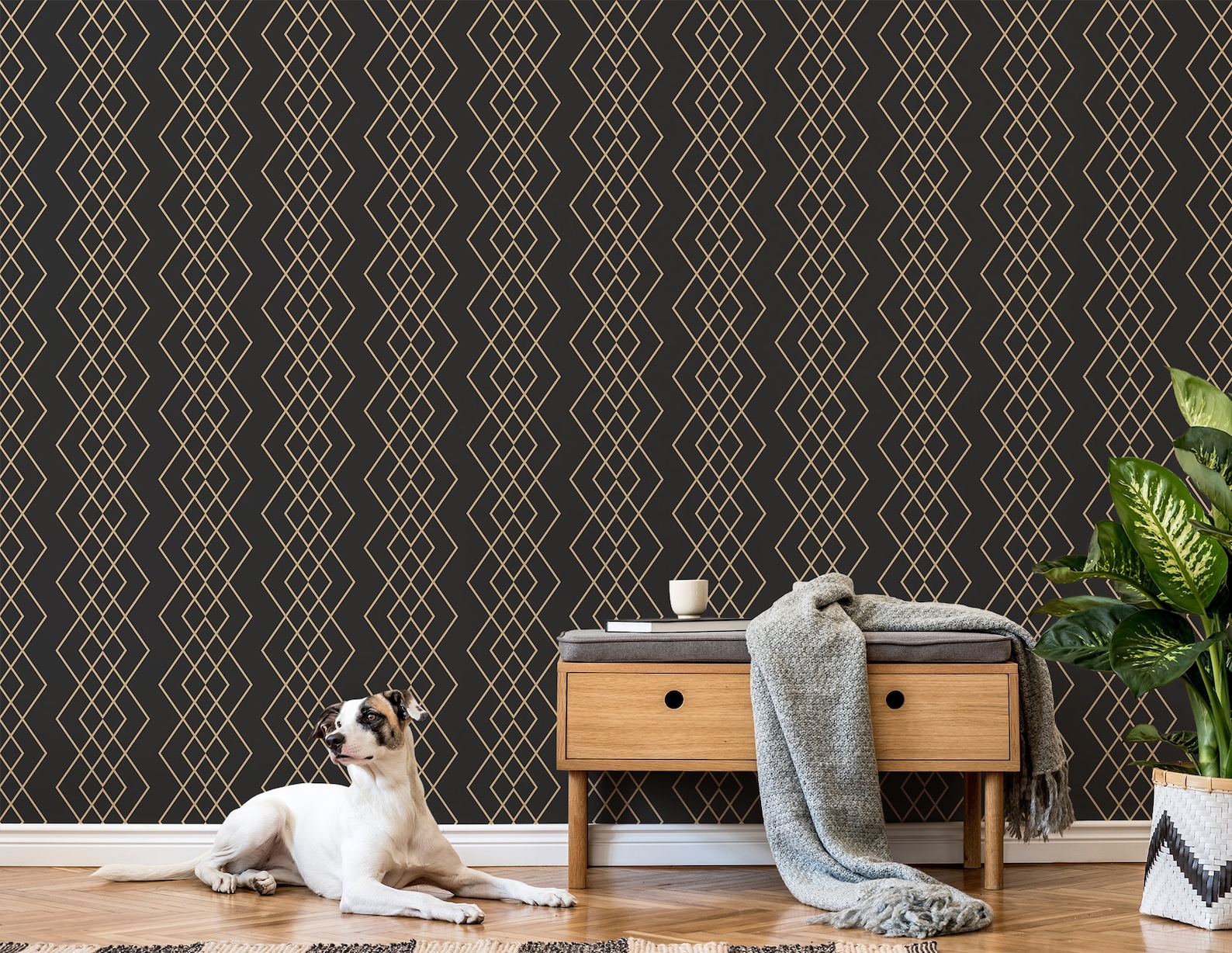 Black Wallpaper With Diamond Pattern no Metallic Effects | Etsy