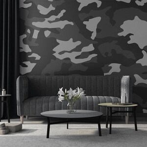 Camouflage Army Black and White Military Style Wallpaper Peel and Stick ...
