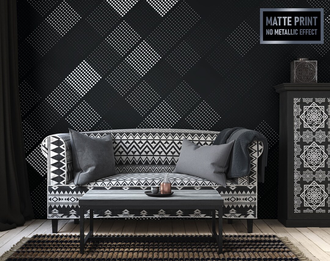 Black Diamond Geometric Wallpaper, Gray Rhombus Pattern Wall Mural ...