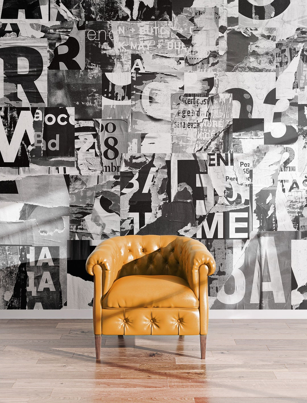 Magazine Paper Scraps Collage Wallpaper, Abstract Wall Mural • Peel and ...