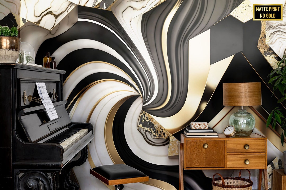 Abstract Vortex Modern Wall Mural, Black & White Wallpaper • Peel and ...