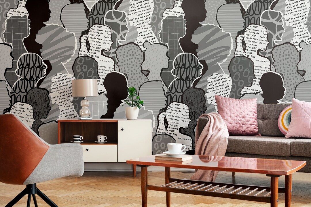Abstract People Profiles Wallpaper, Shapes & Writings, Newspaper ...