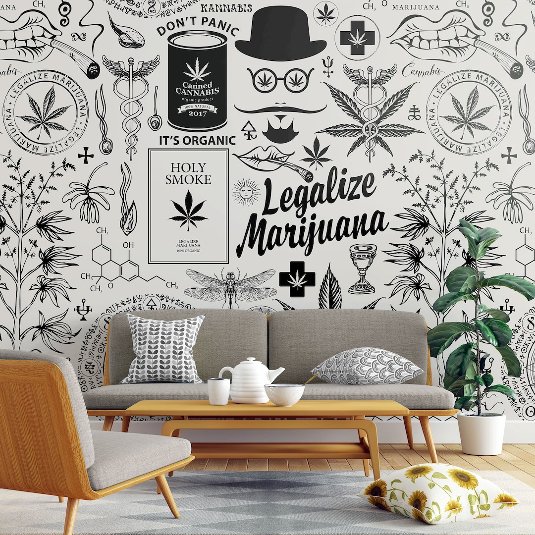 Marijuana Leaves Wallpaper, Weed, Herbs and Medicine Patterns Self ...