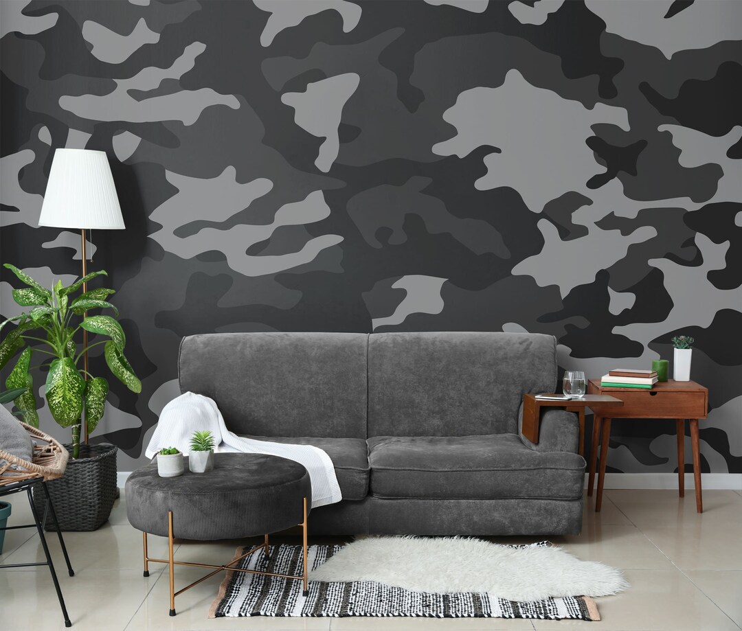 Camouflage Army Black and White Military Style Wallpaper • Peel and ...