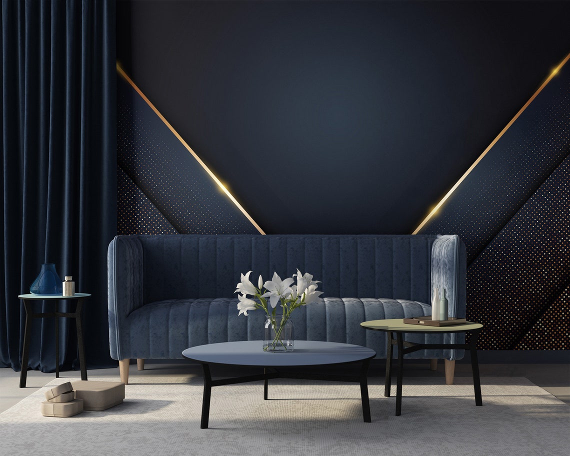 Elegant Navy Wallpaper With Lines and Dots (no Metallic Effects) | Self ...
