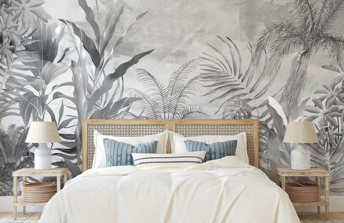 Black and White Tropical Vintage Jungle With Exotic Leaves - Etsy