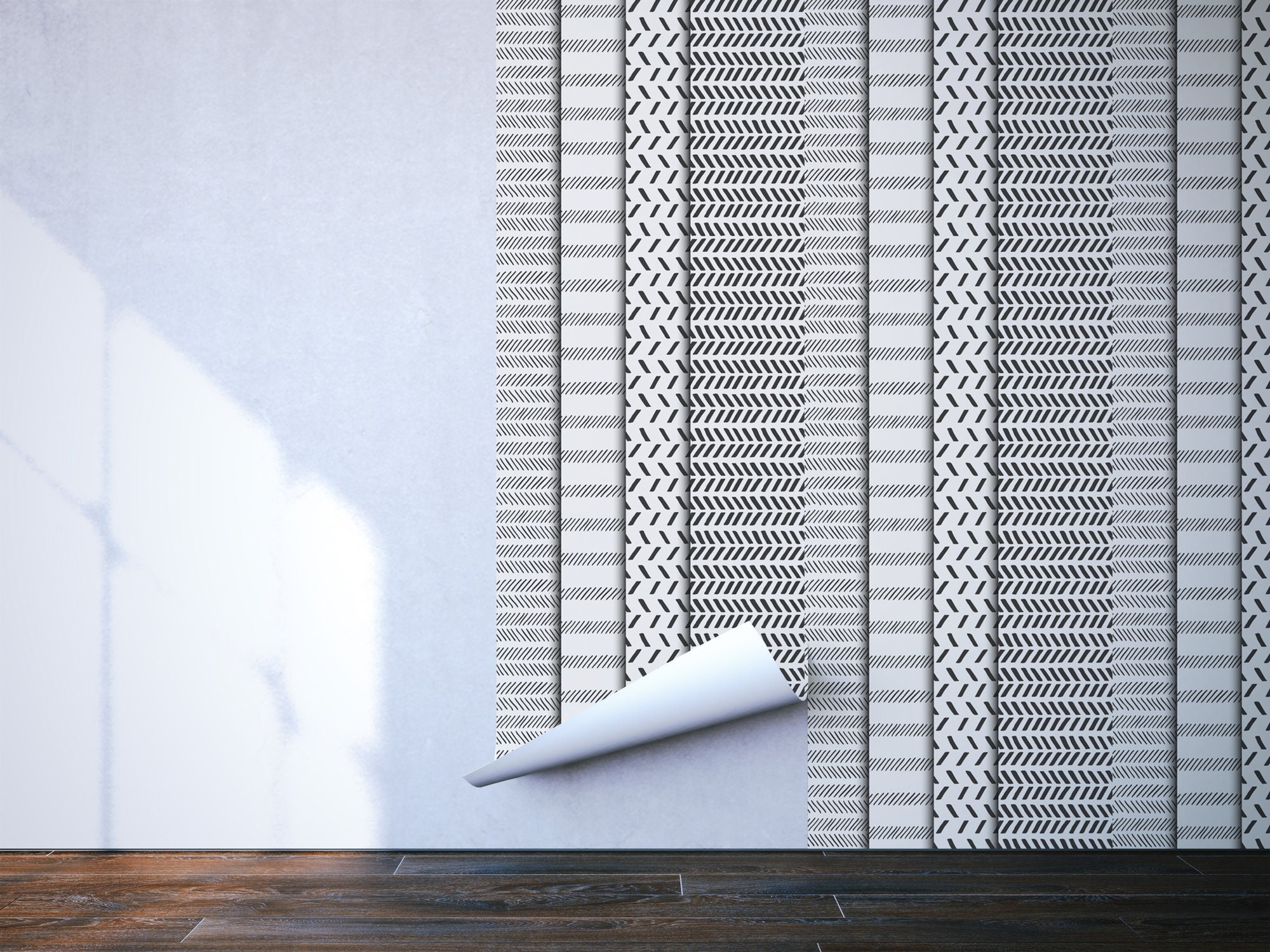 Black and White Wallpaper With Lines and Patterns Self - Etsy