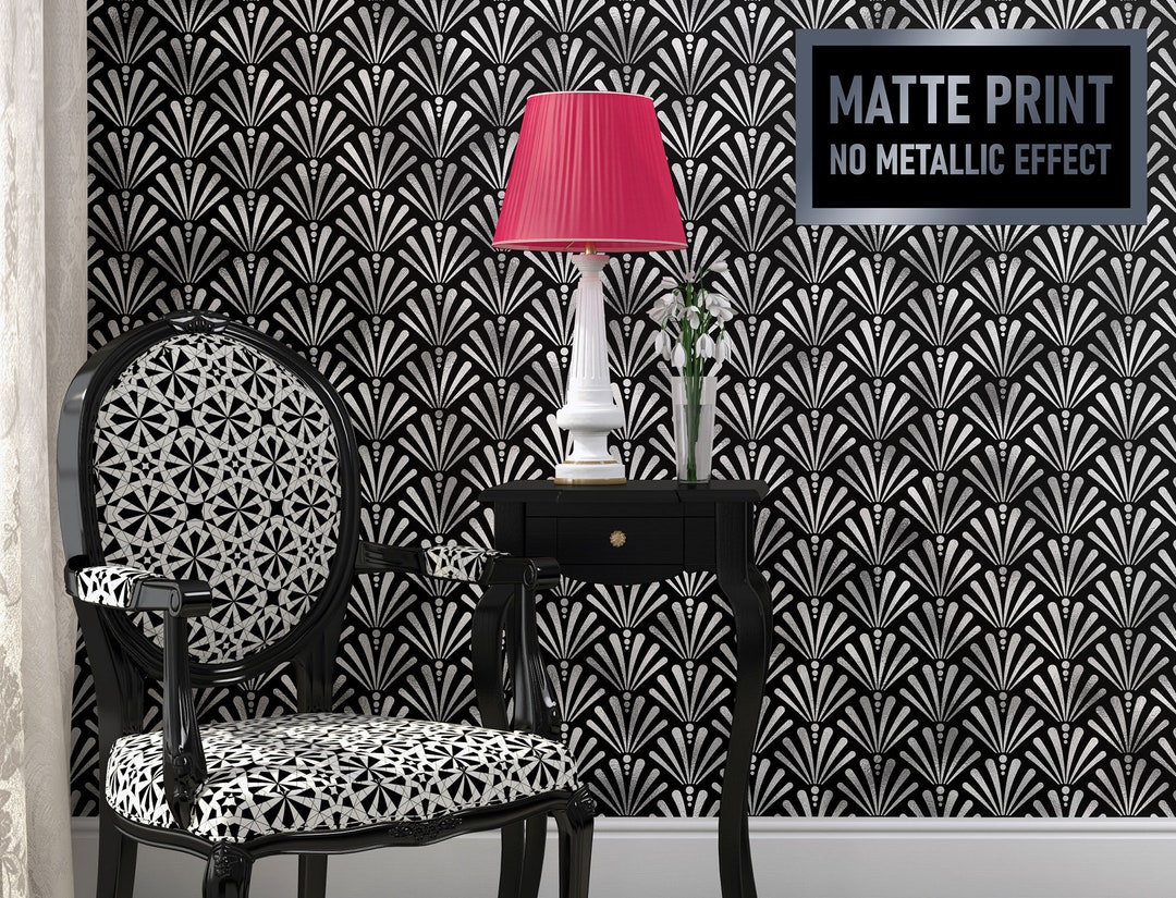 Art Deco 20's & 30's Geometric Fan Pattern Black and Gray Wallpaper ...