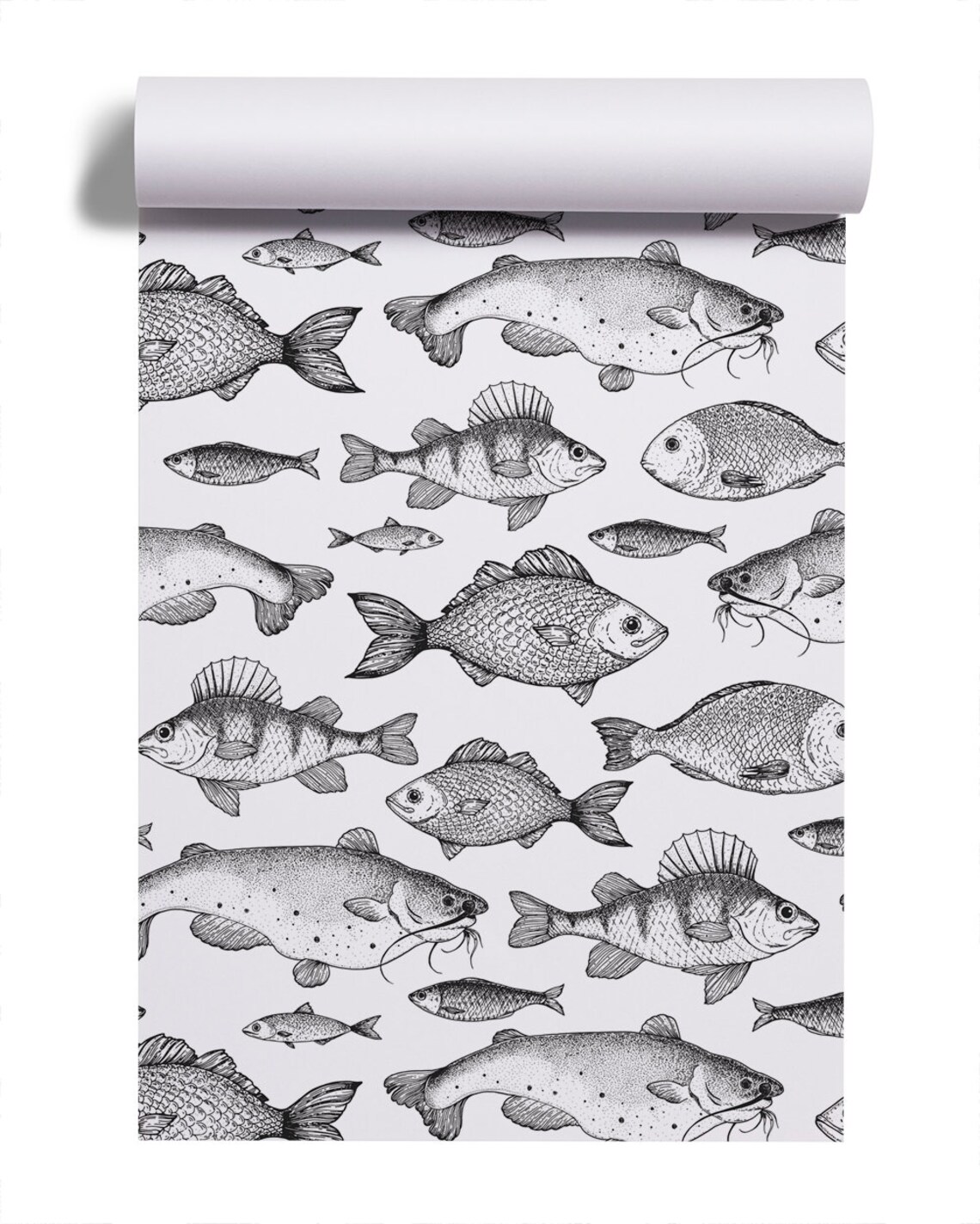 Black and White Fish Pattern Photo Wallpaper Self Adhesive - Etsy