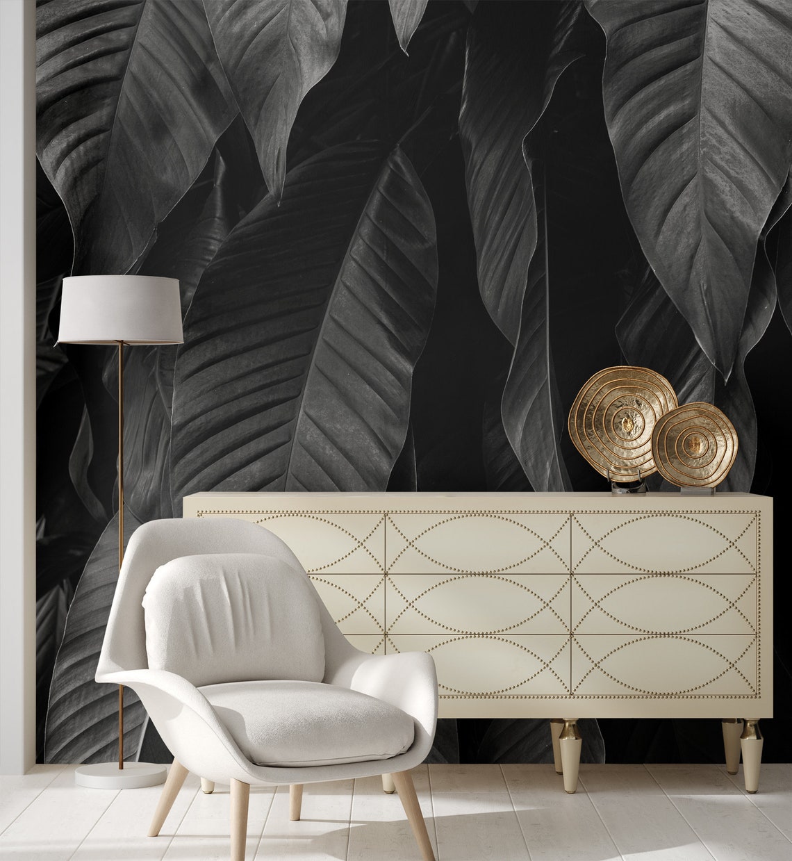 Black and White Hanging Leaves Mural Big Tropical Leaf Photo - Etsy