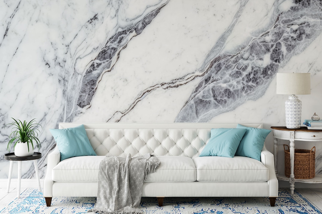 Natural White Marble Wallpaper, Faded Colors, Stone Surface Wall Mural ...