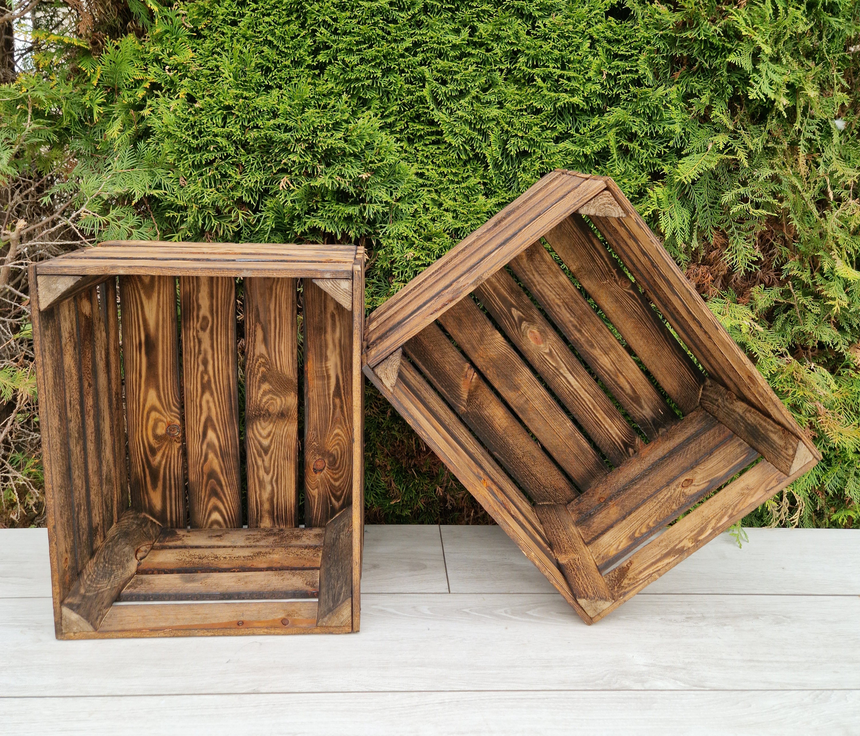Rustic Burnt Effect Wooden Apple Crate Sets of 2 24 Boxes Fruit Crates Storage Boxes Home Decor Display Stand Vintage Box Etsy