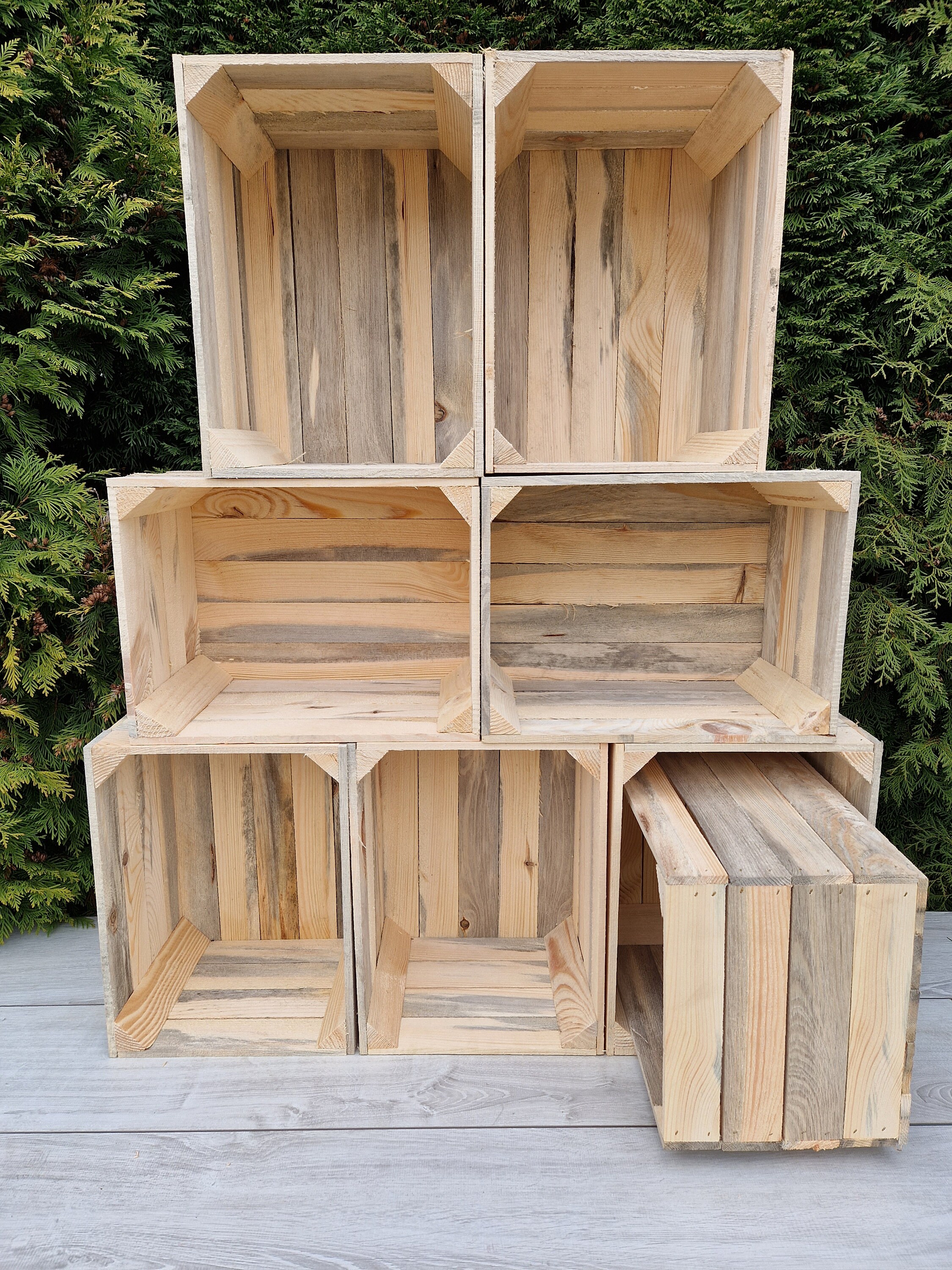 Wooden Crates Natural Grey Colour, Set of Storage Boxes, Decoration and ...