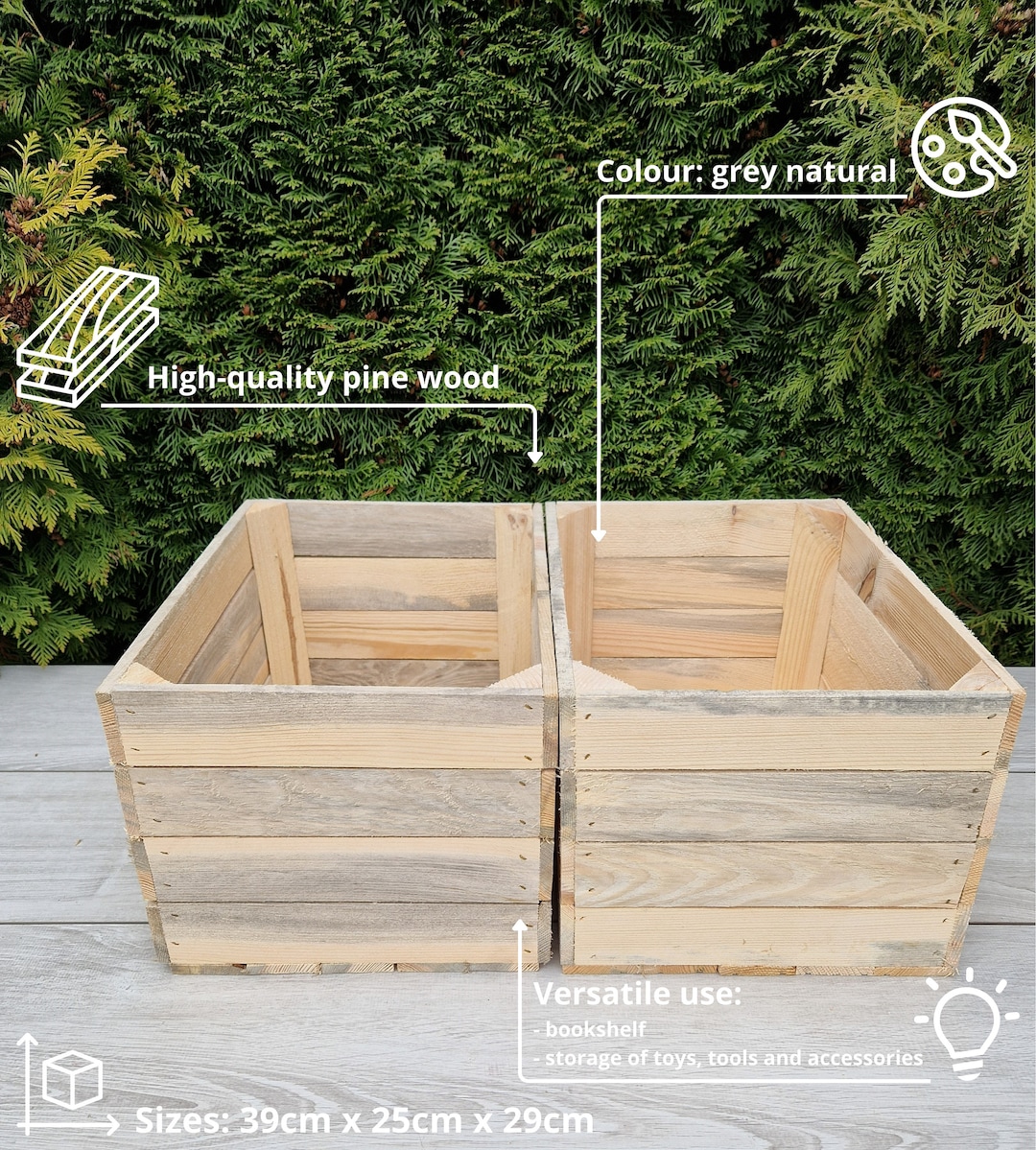 Wooden Crates Natural Grey Colour, Set of Storage Boxes, Decoration and ...
