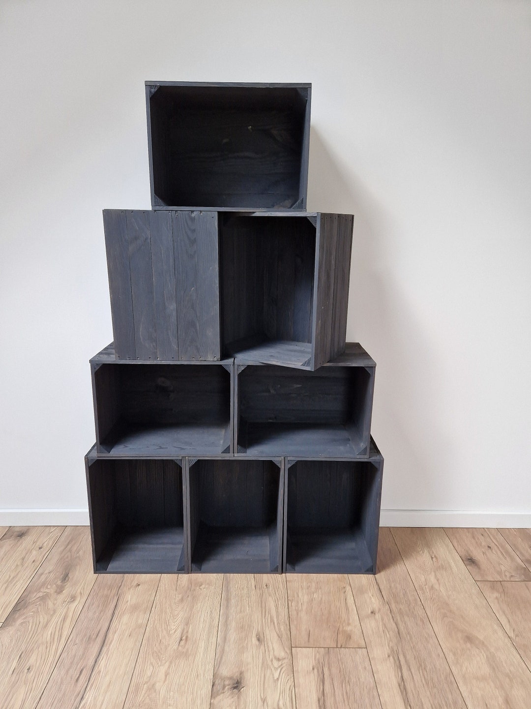 Graphite Crates Made of Wood, Set of Storage Boxes, Display Stand, All ...