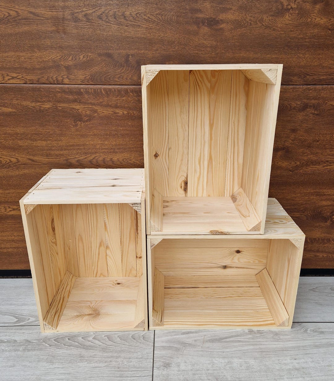 Set of 6 Wooden Storage Crates Solid Wood Boxes Without Gaps Rustic ...