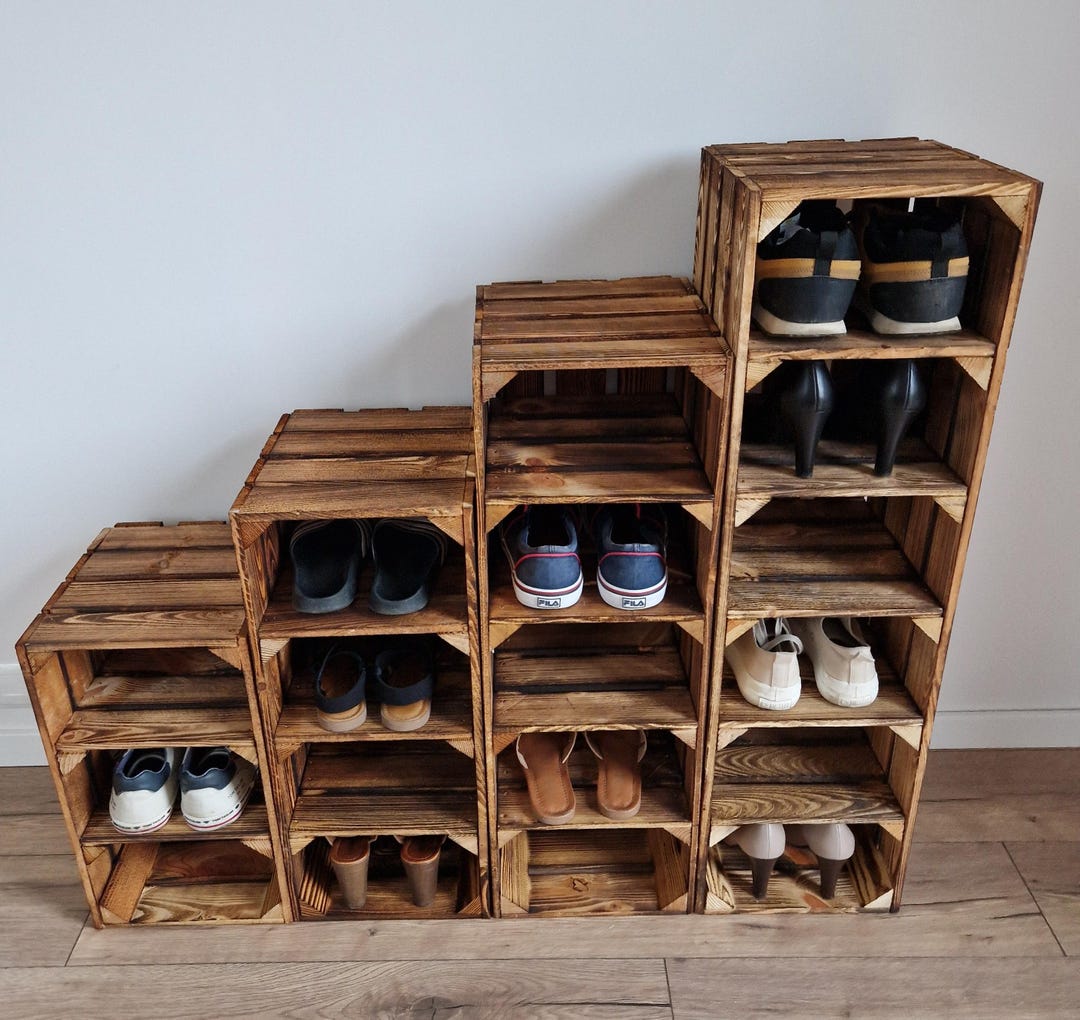 Rustic Wooden Crate Shoe Rack: Vintage Style Entryway Organizer - Etsy UK