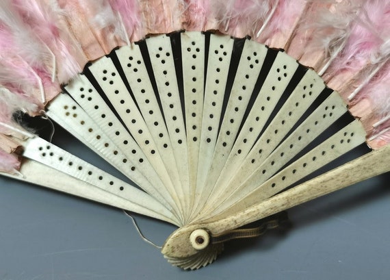 Antique Victorian feather and bone hand fan, sequin - Gem