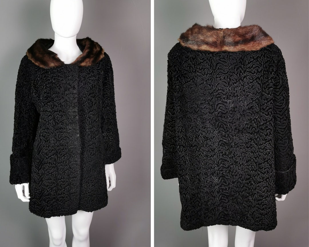 Vintage 1950s Astrakhan Coat, Mink Fur Collar - Etsy