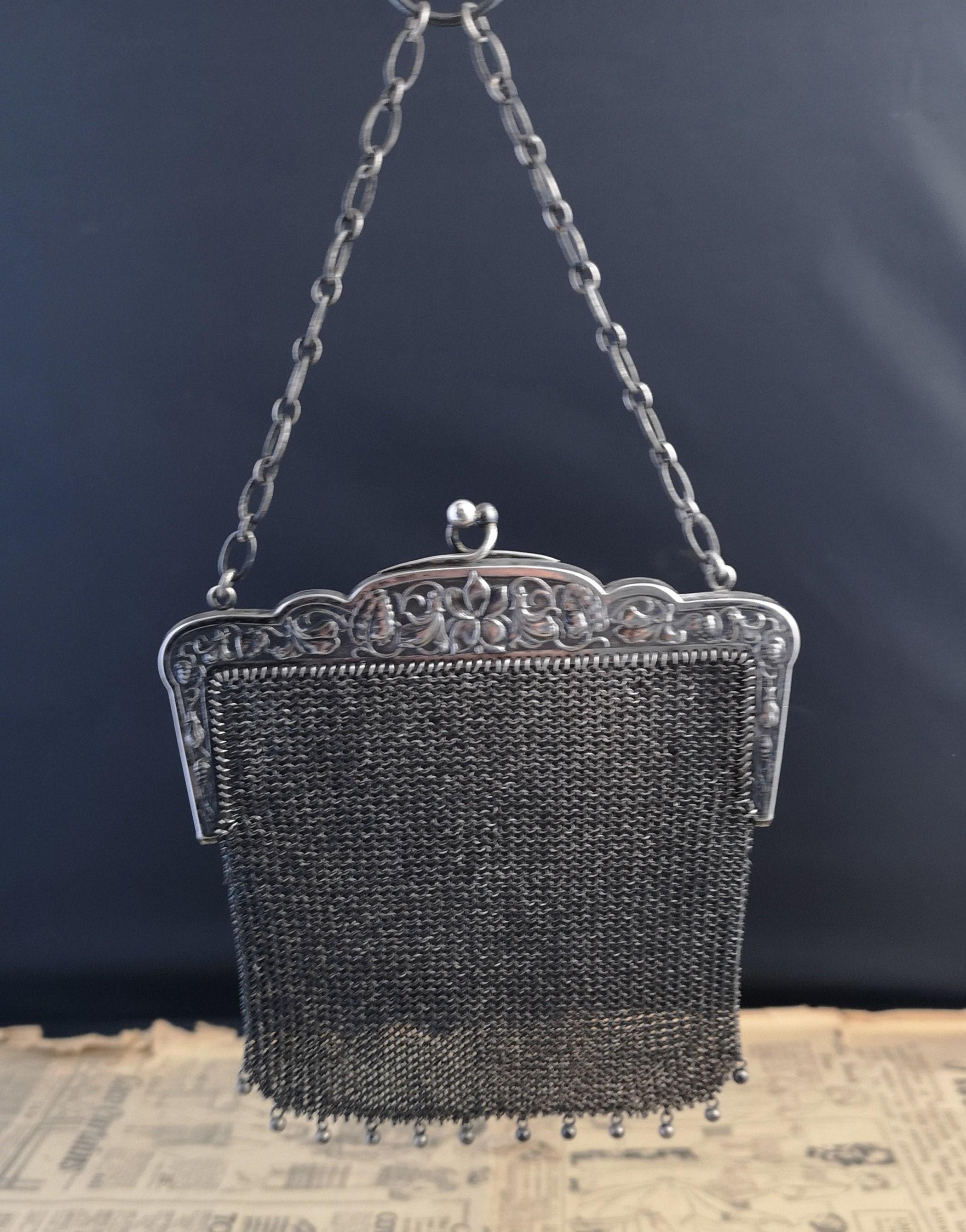 Antique sterling silver mesh purse Art Nouveau finger purse | Etsy