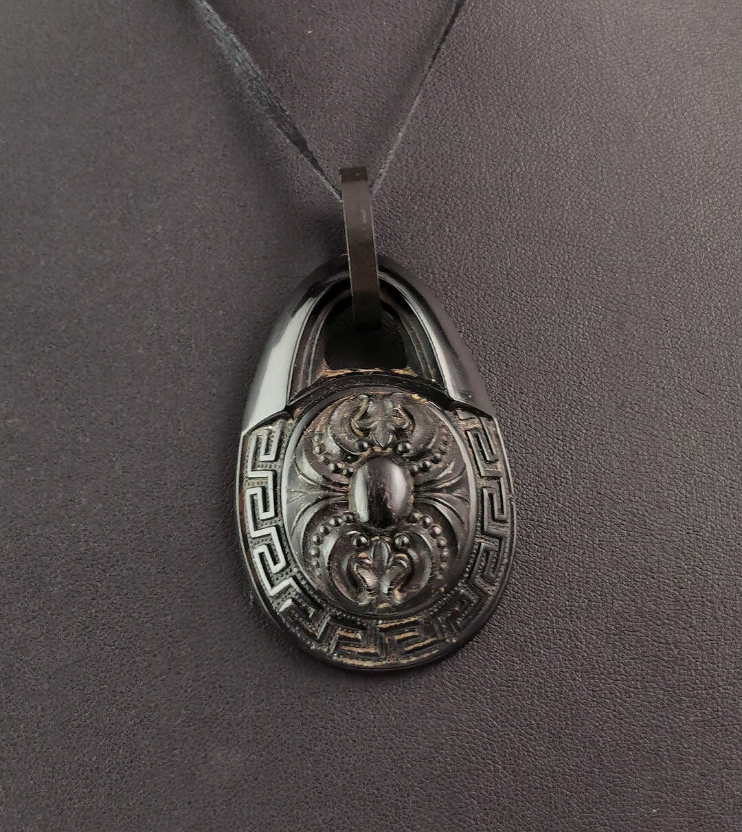 Antique Victorian Whitby Jet Pendant, Greek Key - Etsy