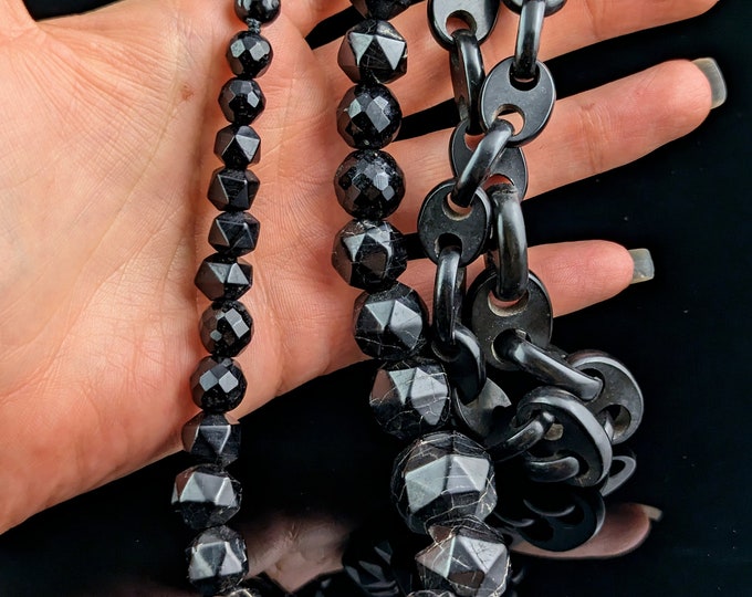 Antique Whitby Jet and Vulcanite Bead Necklace as Is - Etsy