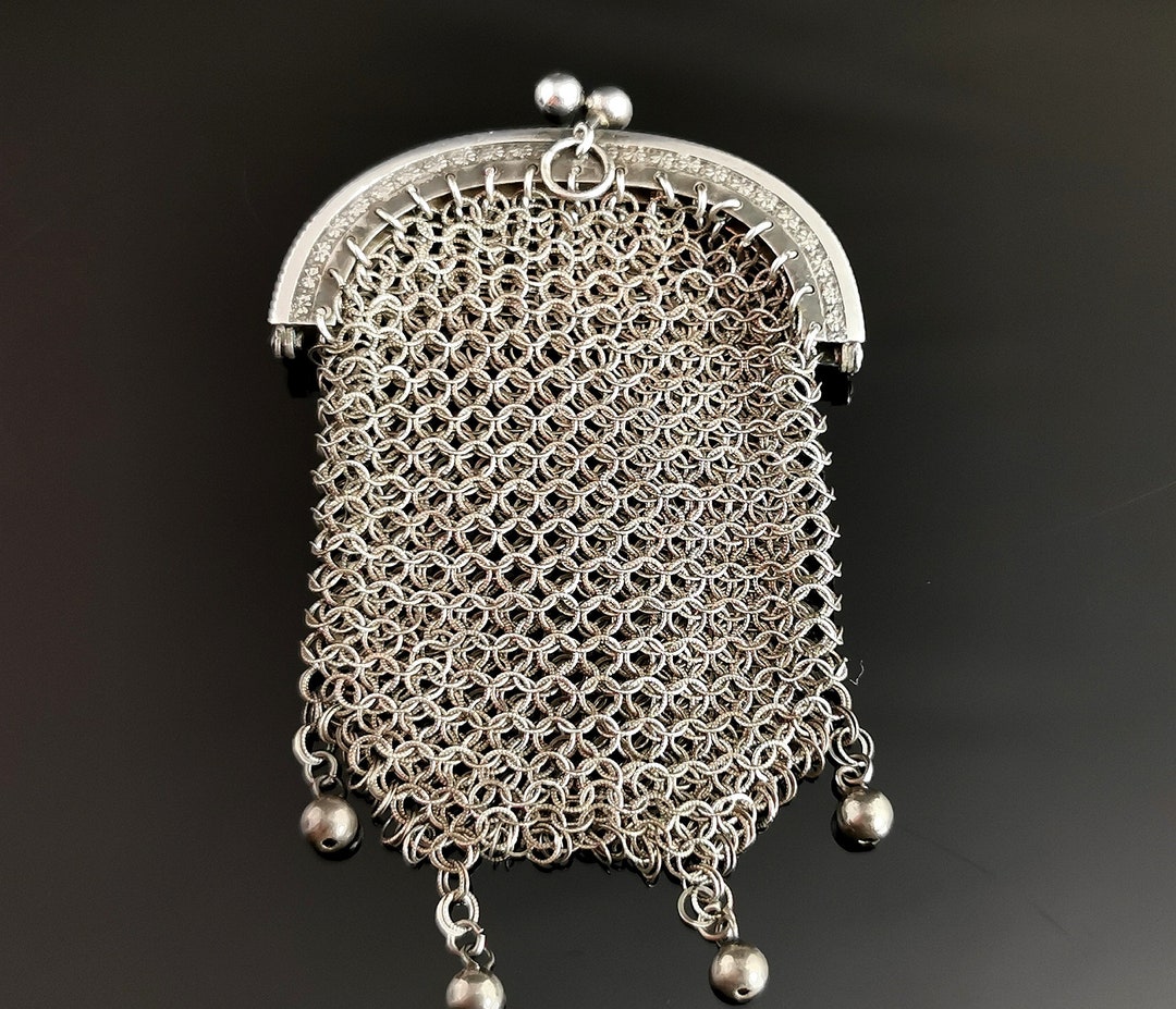 Antique French Silver Coin Purse, Mesh, Beaded, Chatelaine - Etsy