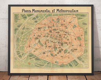 Old Map of Paris Métro Subway, 1934 by Gaillac-monrocq - 13 Lines ...