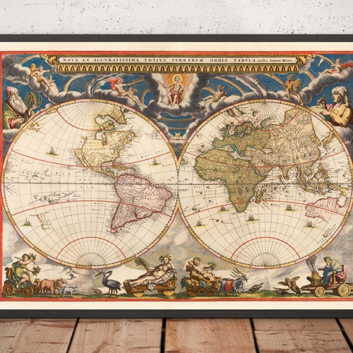 Old World Map 1700 Rare Monochrome Antique Atlas Chart - Etsy
