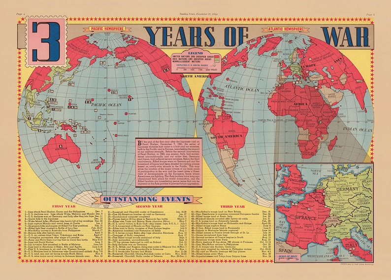 Old World War 2 Map 1945 3 Years of War by - Etsy Canada