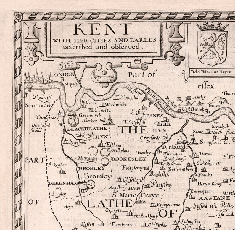 Old Map of Kent, 1611 by John Speed - Canterbury, Maidstone, Bromley ...
