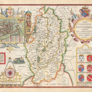 Old Map of Nottinghamshire, 1611 by John Speed - Nottingham, Mansfield ...