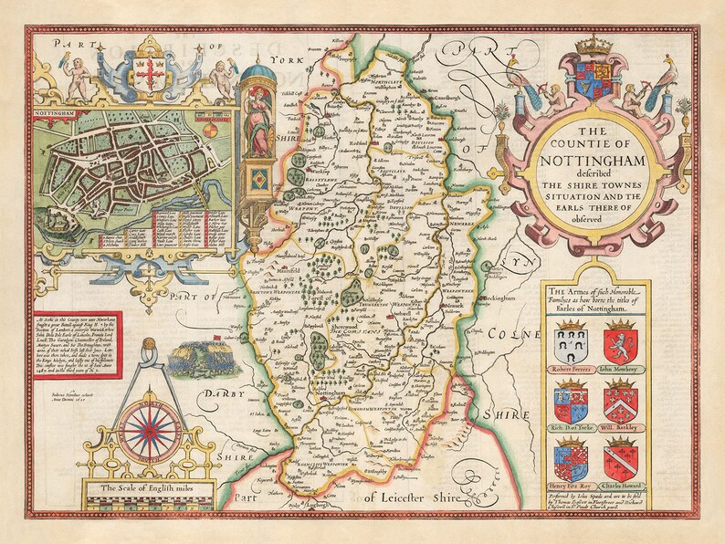 Old Map of Nottinghamshire 1611 by John Speed Nottingham - Etsy UK