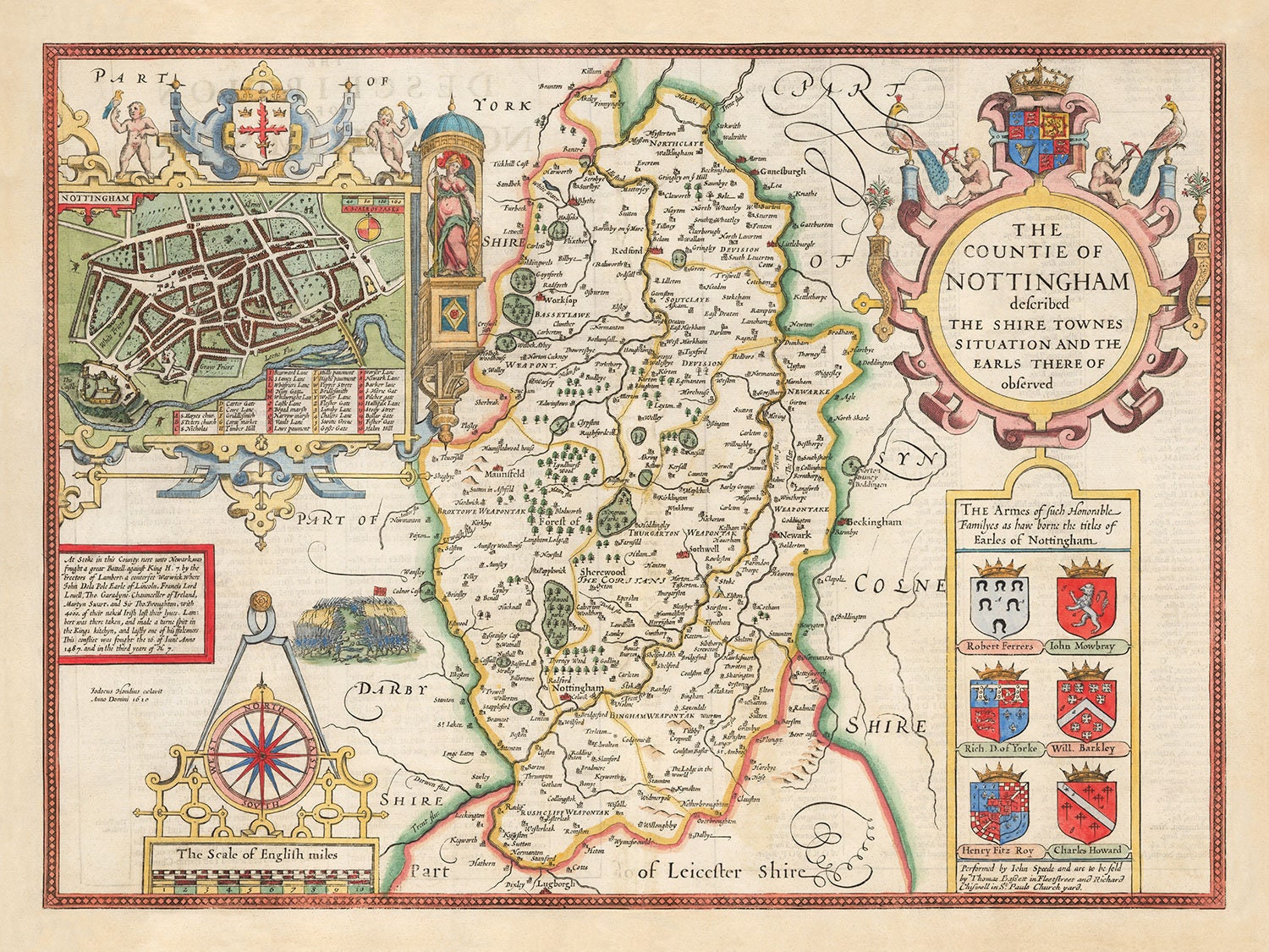 Old Map of Nottinghamshire 1611 by John Speed Nottingham - Etsy UK
