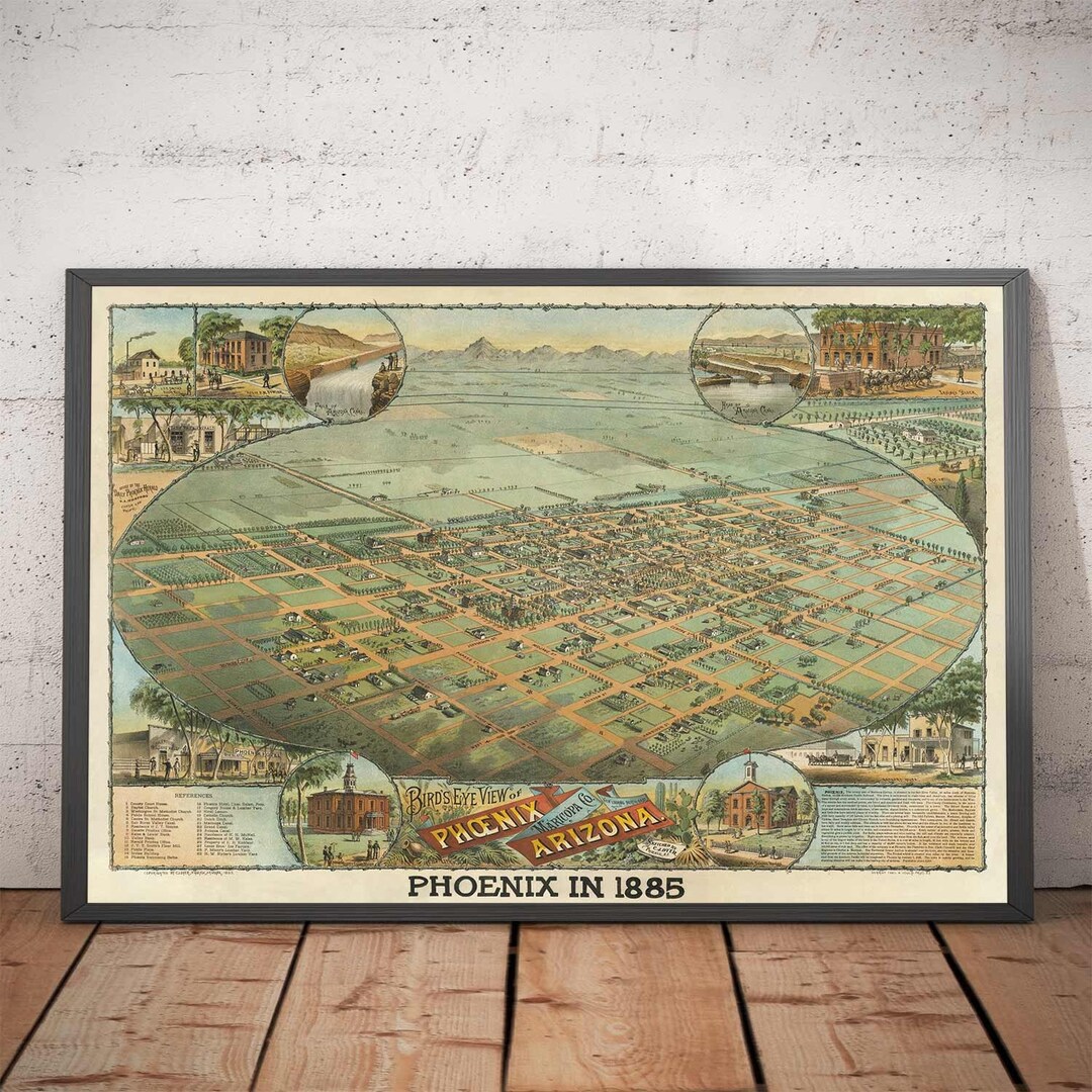 Rare Old Map of Phoenix, Arizona by CJ Dyer, 1885 - Masterpiece ...