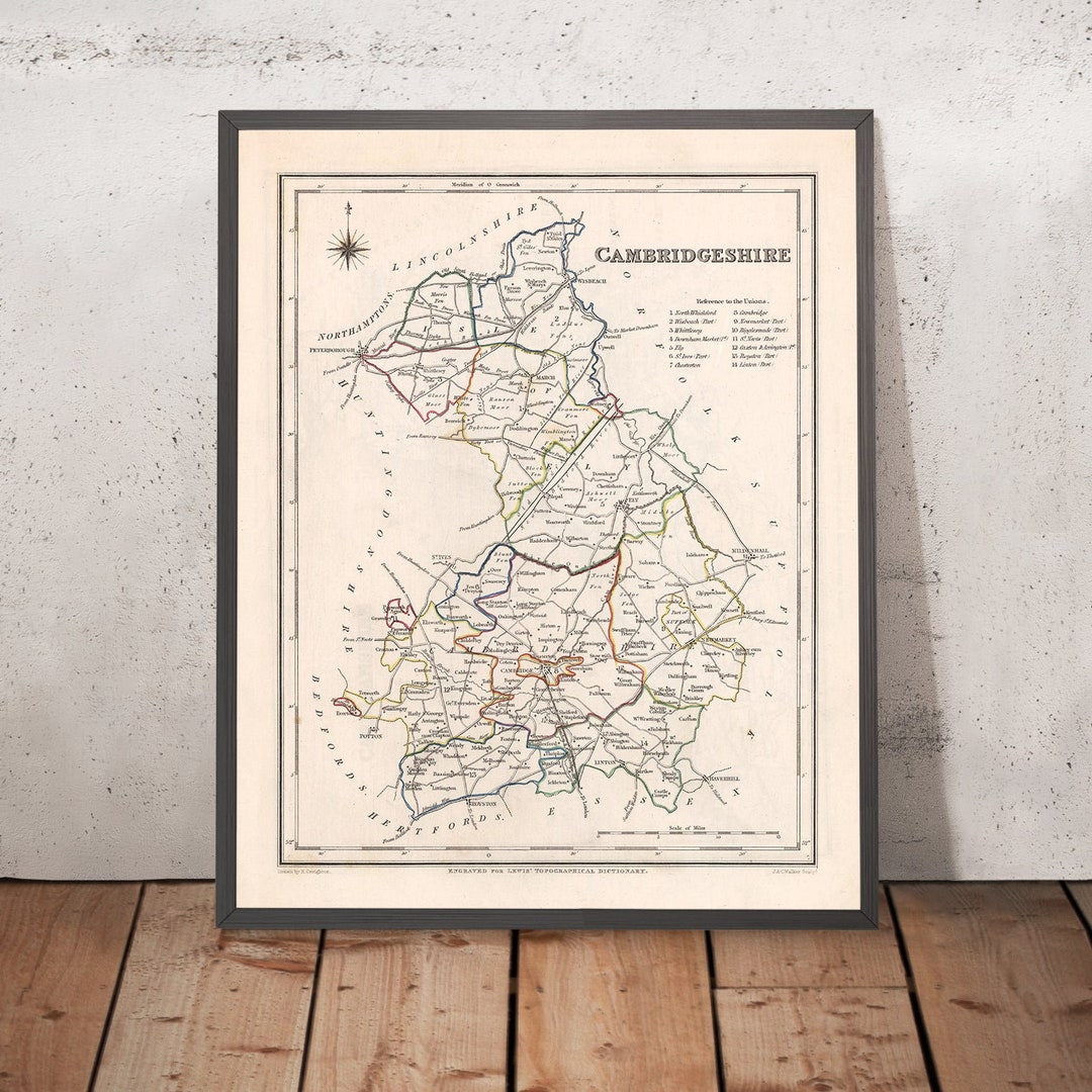 Old Map of Cambridgeshire by Samuel Lewis, 1844: Ely, Wisbech, St Ives ...