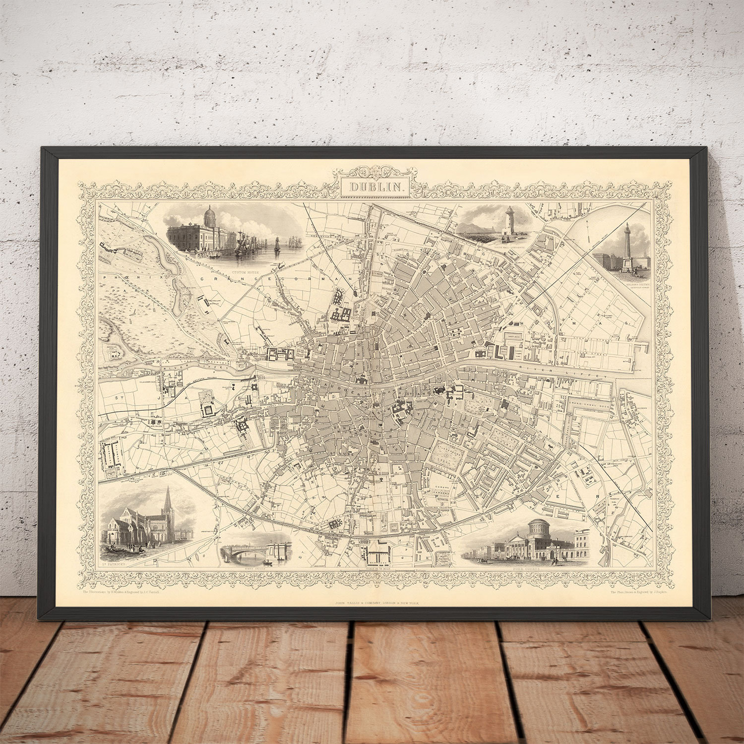 Old Map of Dublin, Ireland, 1851 by Tallis & Rapkin - Central, Temple ...