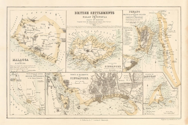 Old Colonial Map of Malaysia Peninsula 1860 by Fullarton - Etsy