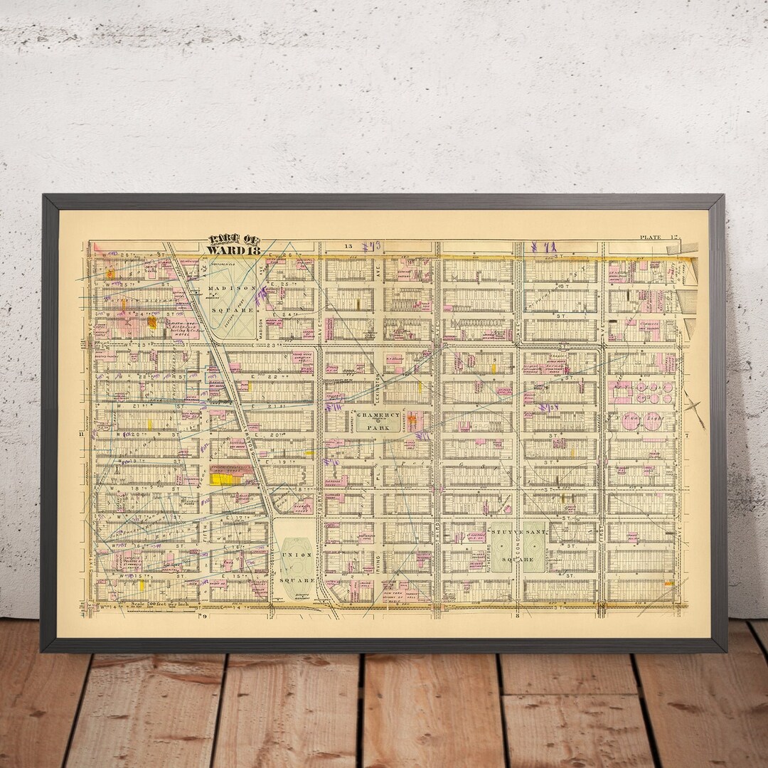 Old Map of New York City's Ward 18 by Bromley, 1879: Madison Square ...