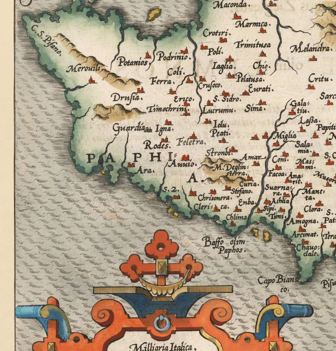 Rare Old Map of Cyprus by Abraham Ortelius, 1573 - Nicosia, Kyrenia ...