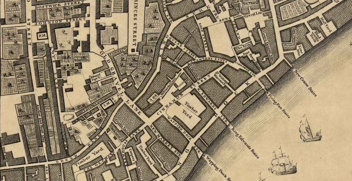 Old Map of by John Rocque London, 1746, G2 - Wapping, Shadwell ...
