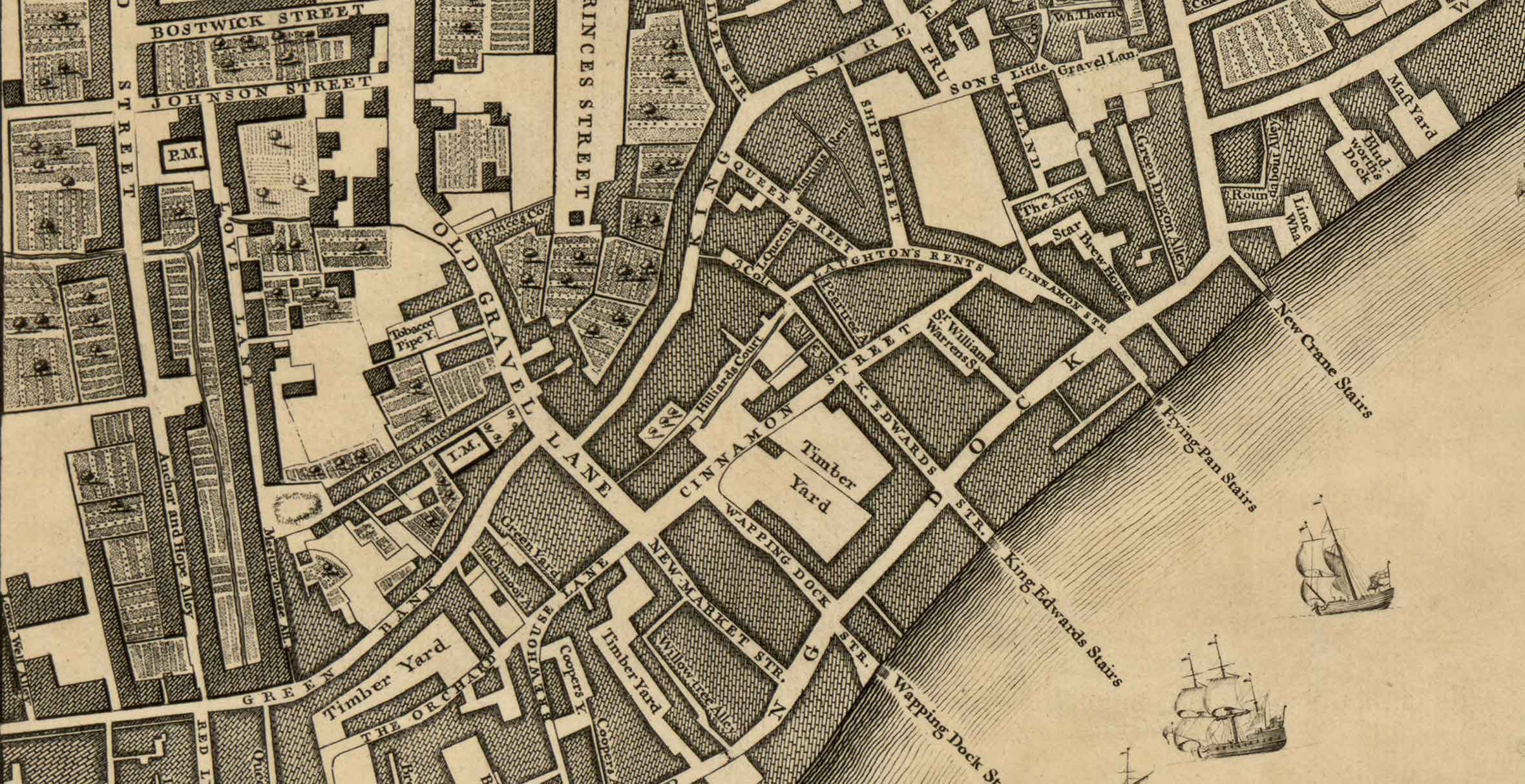 Old Map of by John Rocque London, 1746, G2 - Wapping, Shadwell ...
