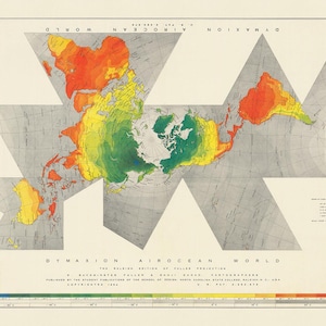 Old Dymaxion Airocean World Map by Buckminster Fuller, 1954: Icosahedron Projection, One Island ...