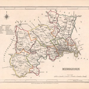 Old Map of Middlesex by Samuel Lewis, 1844: London, Westminster ...