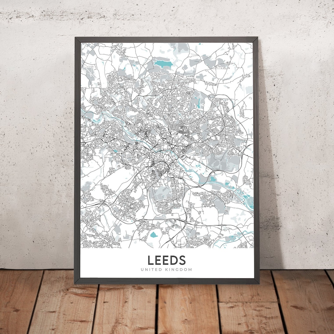 Modern City Map of Leeds, UK: City Centre, Art Gallery, Town Hall ...