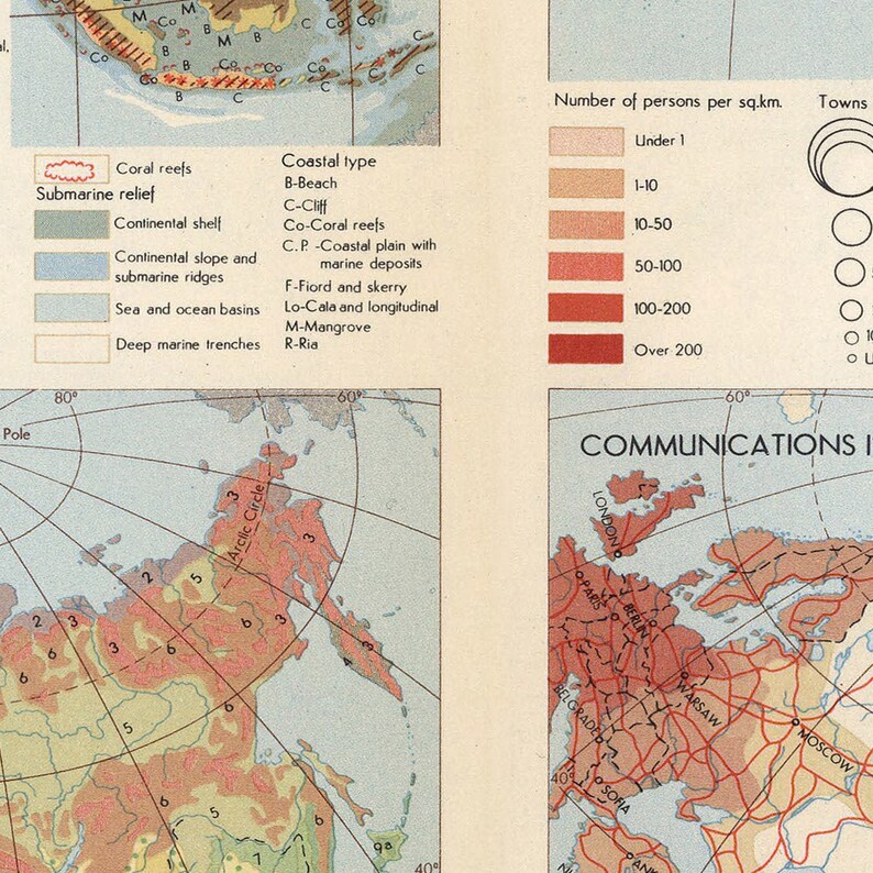 Old Infographic Map of Asia, 1967: Geology, Population Density ...