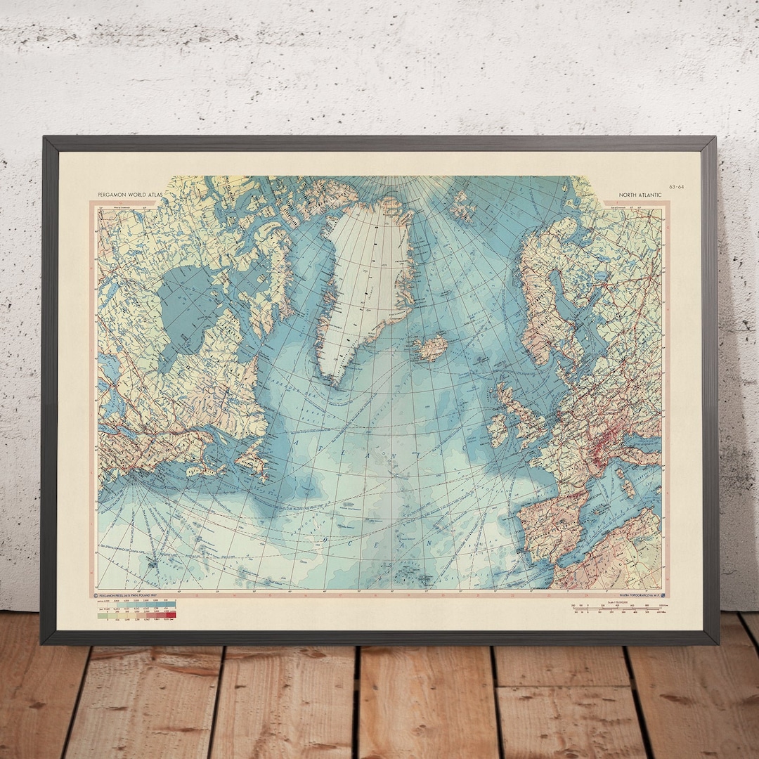 Old World Map of North Atlantic, 1967: Maritime Trade Routes, Canada ...